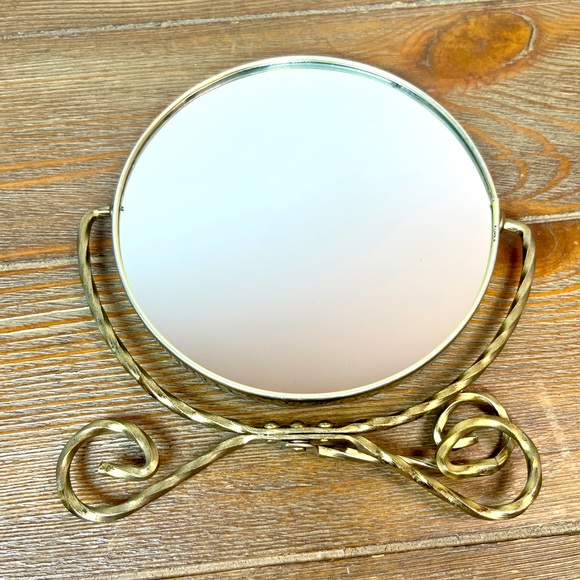 Other | Vintage Art Deco Mcm Metal Vanity Fold Away Double Sided Mirror ...